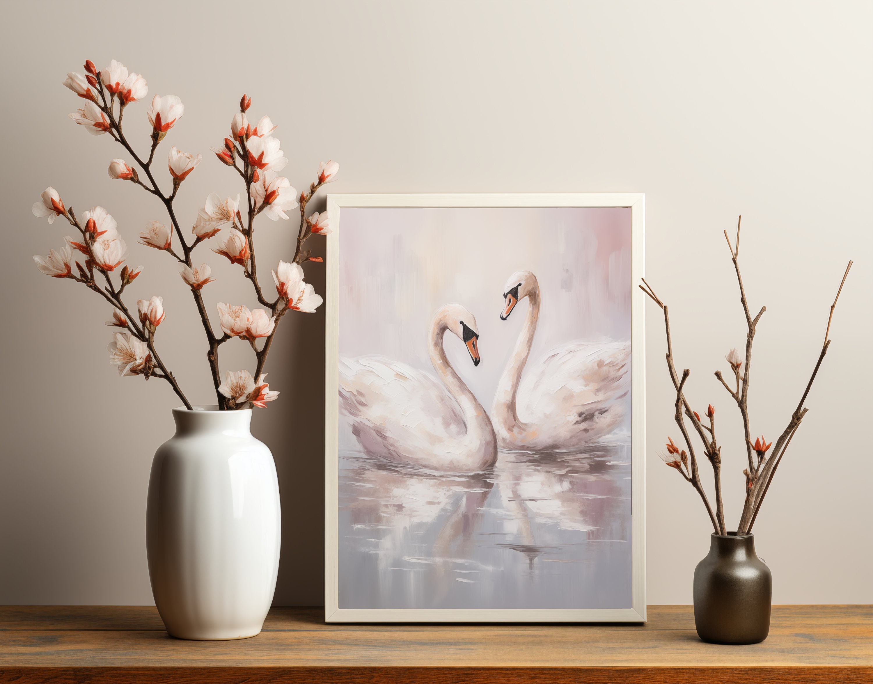 Swan Art Print Vintage Printable Wall Art Pastel Colours Farmhouse ...