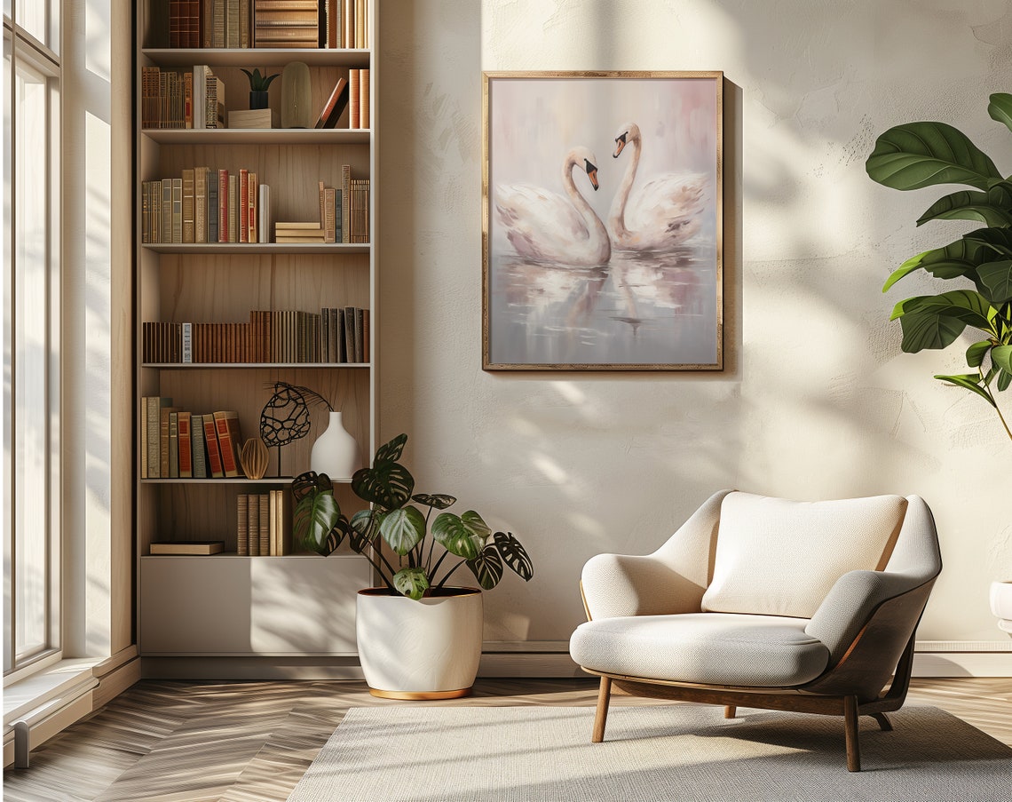 Swan Art Print Vintage Printable Wall Art Pastel Colours Farmhouse ...