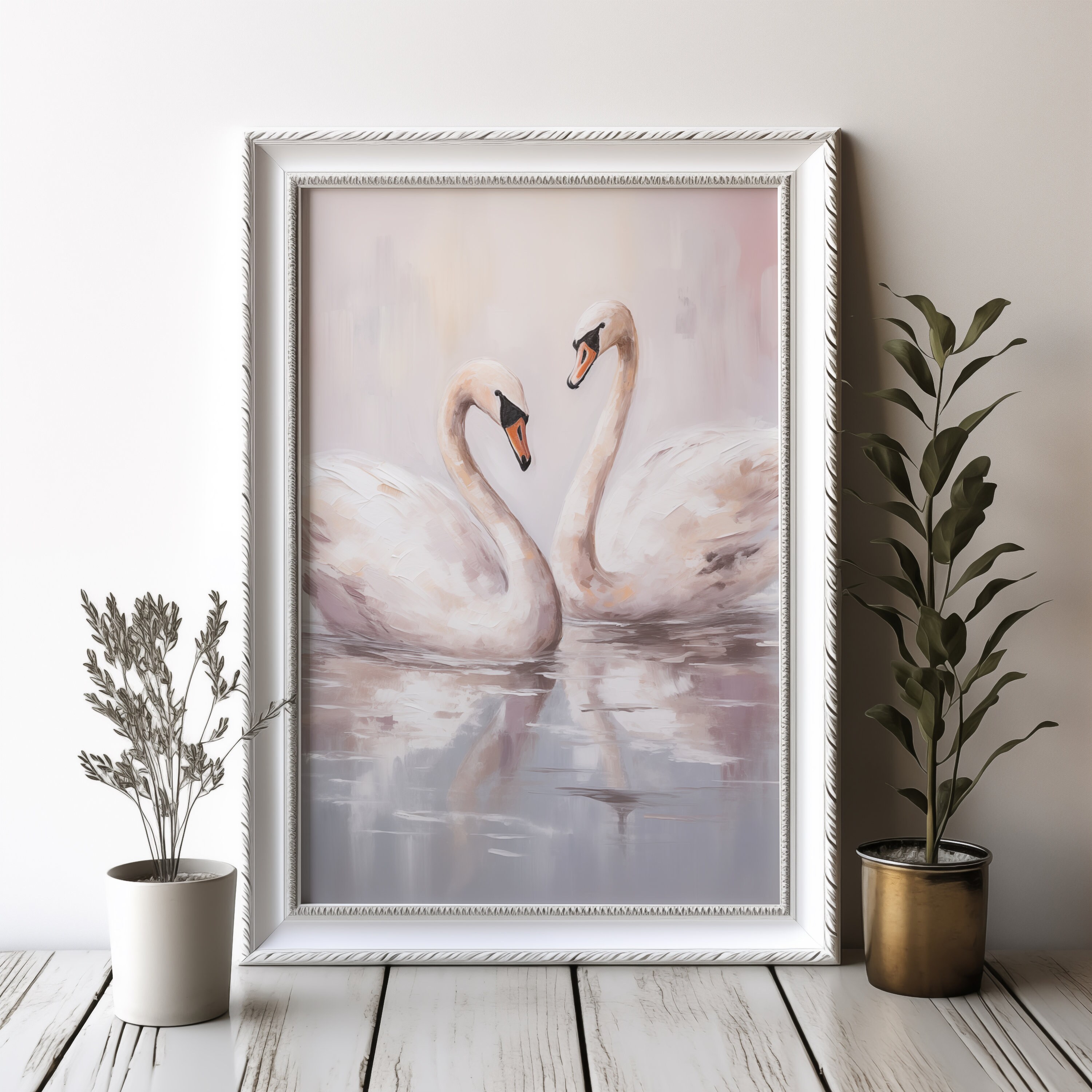 Swan Art Print Vintage Printable Wall Art Pastel Colours Farmhouse ...