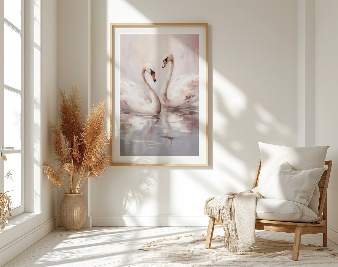 Swan Art Print Vintage Printable Wall Art Pastel Colours Farmhouse ...