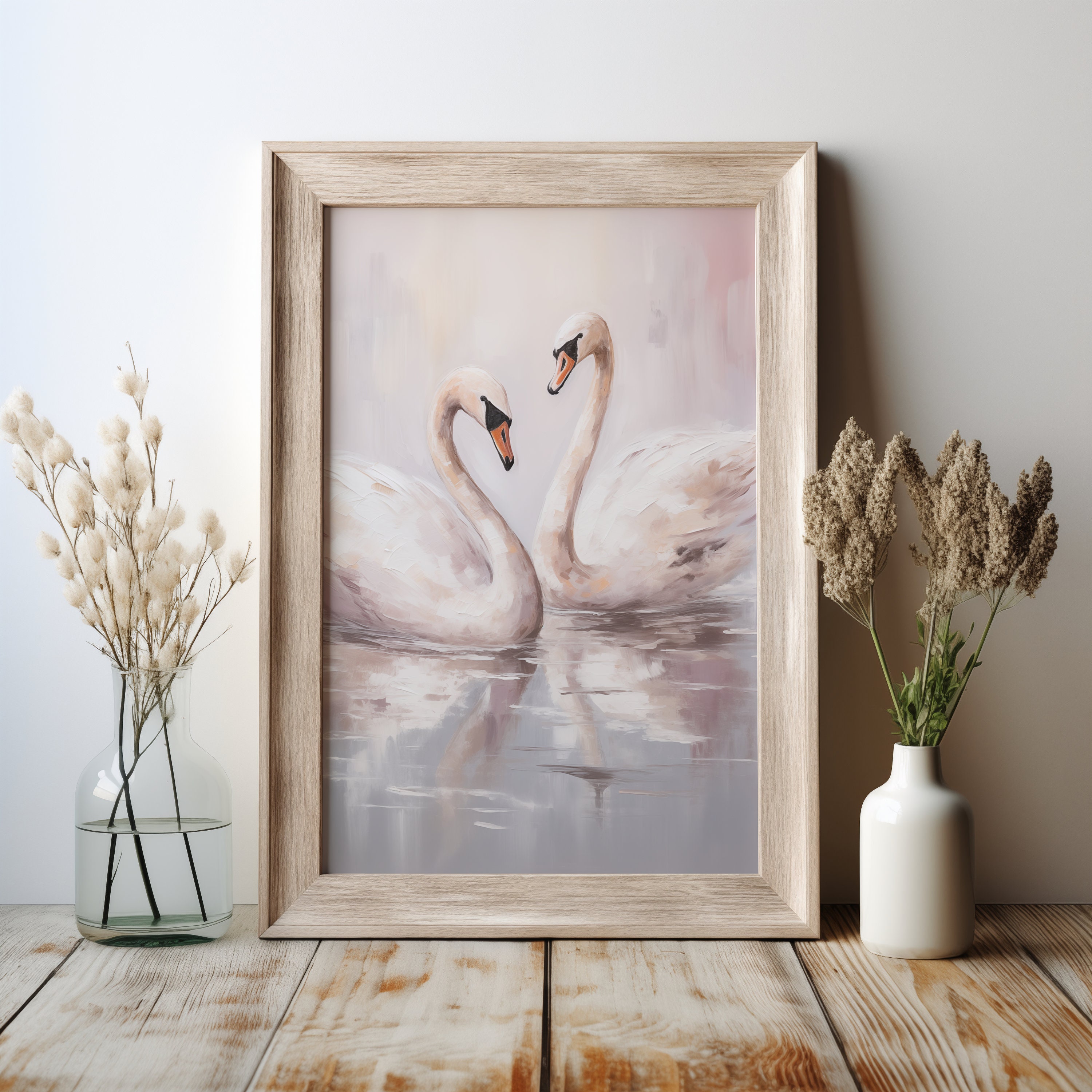 Swan Art Print Vintage Printable Wall Art Pastel Colours Farmhouse ...