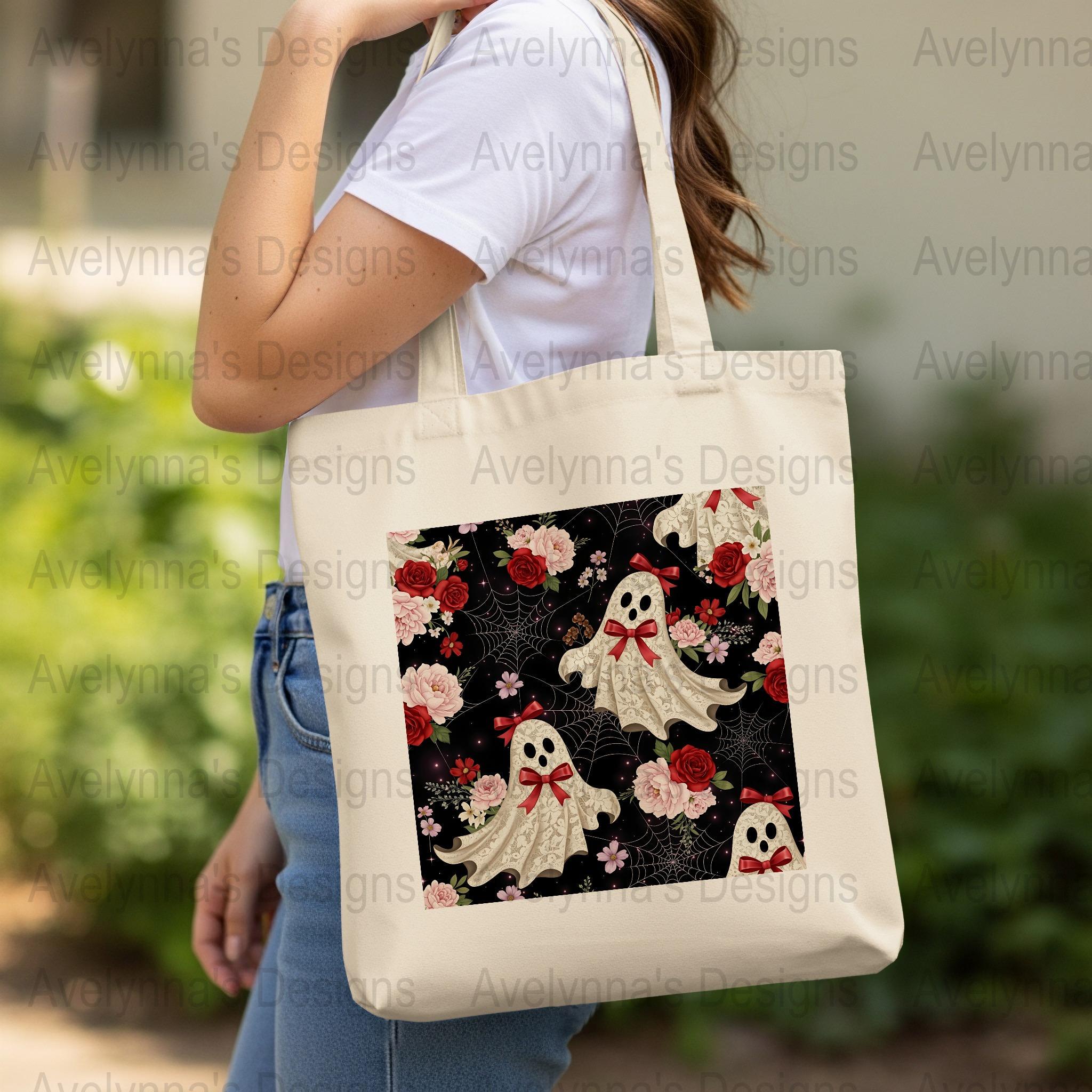Floral Ghost Halloween Seamless Pattern for Crafters, Digital Papers ...