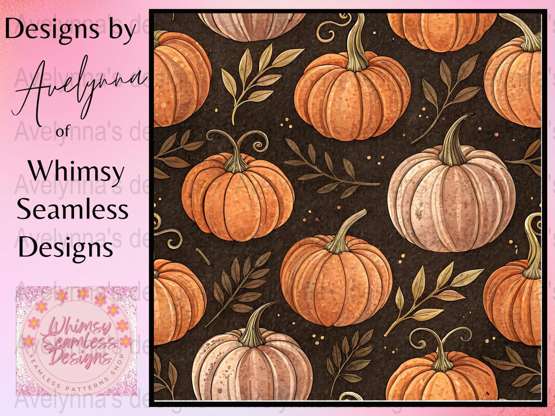 Pumpkin Fall Digital Seamless Pattern: Autumn Print-on-demand (digital ...