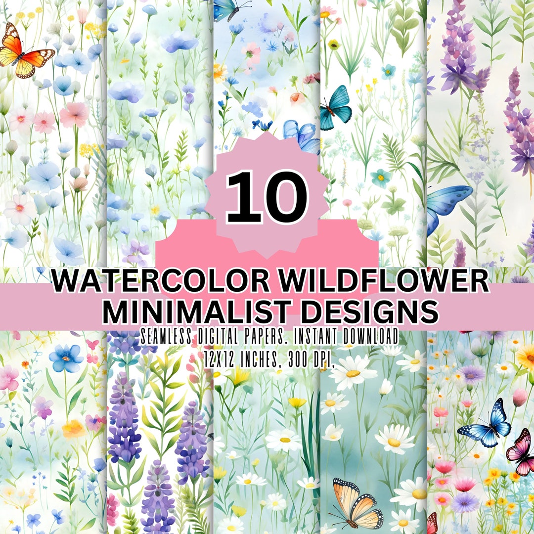 Watercolor Butterflies and Meadows Digital Papers Bundle,nature Digital ...