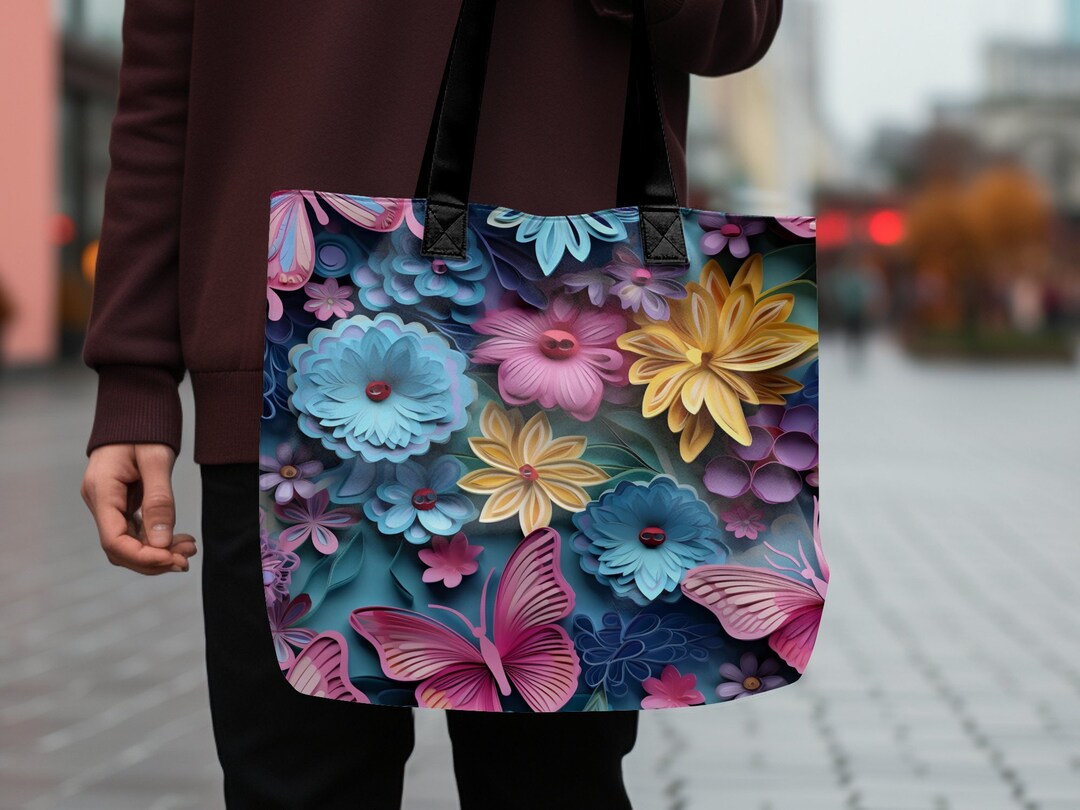 Colorful 3D Butterflies and Pastel Flowers Seamless Pattern Digital PNG ...