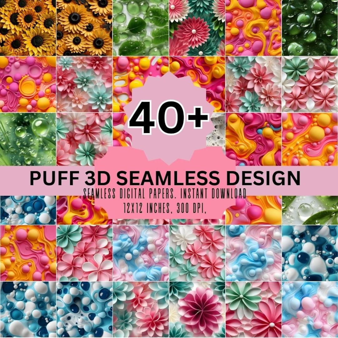 Puff 3D Seamless Pattern Bundle,colorful Digital Textures,hot Pink ...