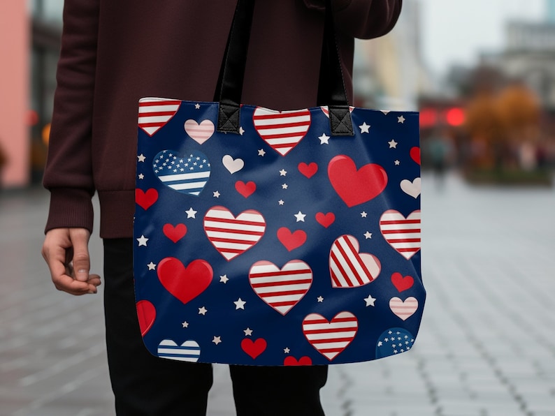 Patriotic Hearts & Stars Seamless Pattern: 4th of July (digital ...