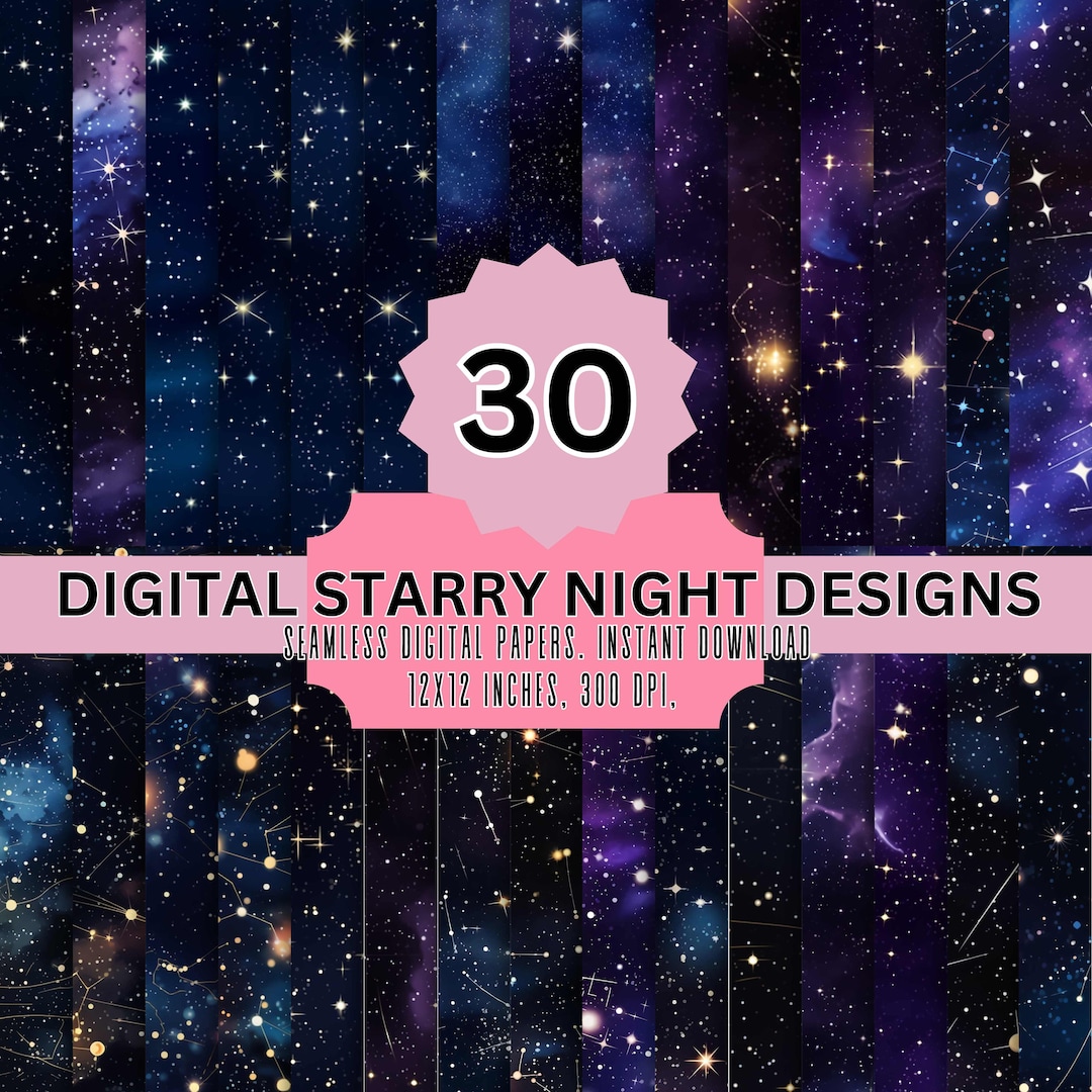 Starry Night Seamless Pattern,starry Night Digital Paper,night Sky ...