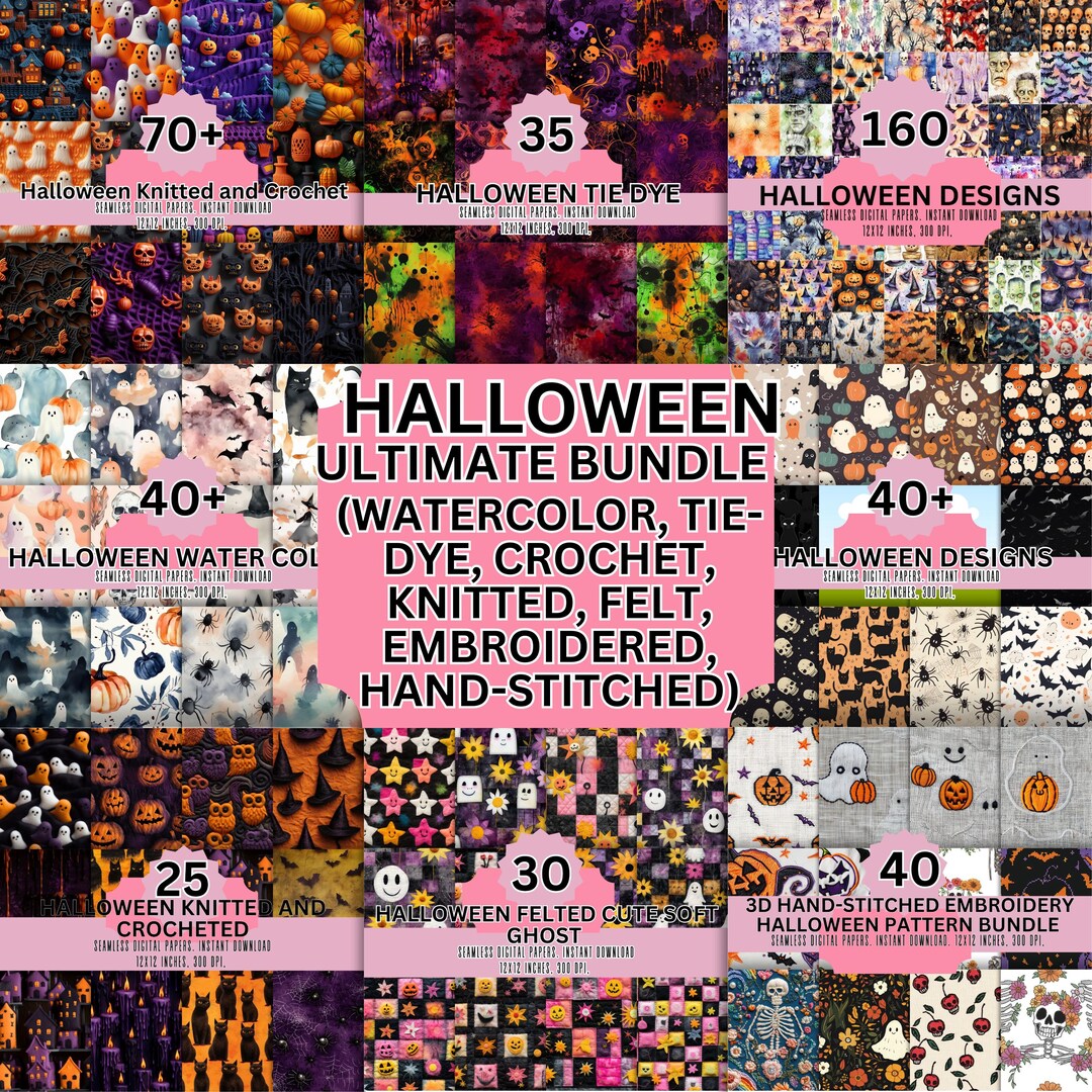 Halloween Digital Paper Bundle: Watercolor, Tie Dye, Knitted (300 DPI ...