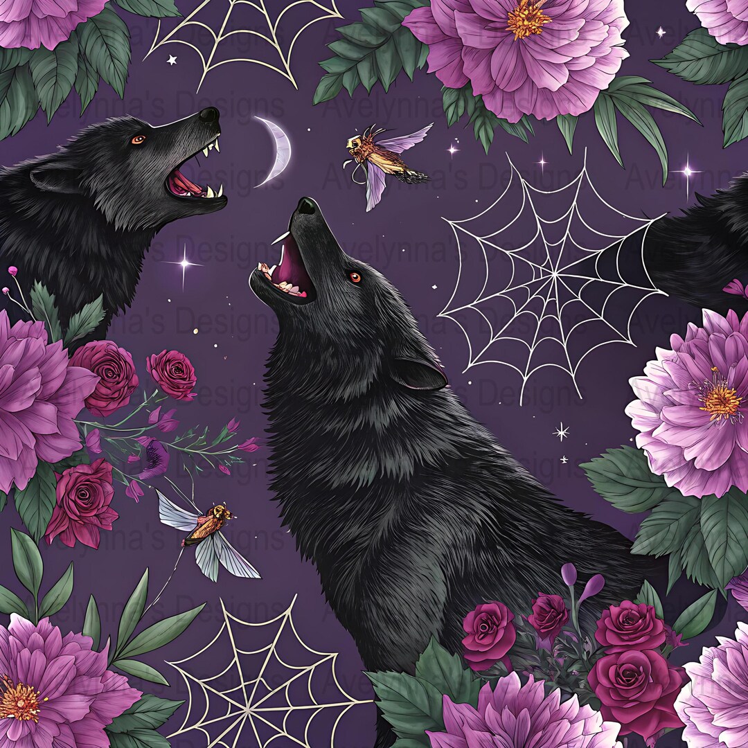 Gothic Floral Wolf Seamless Pattern for Digital Paper, Digital ...