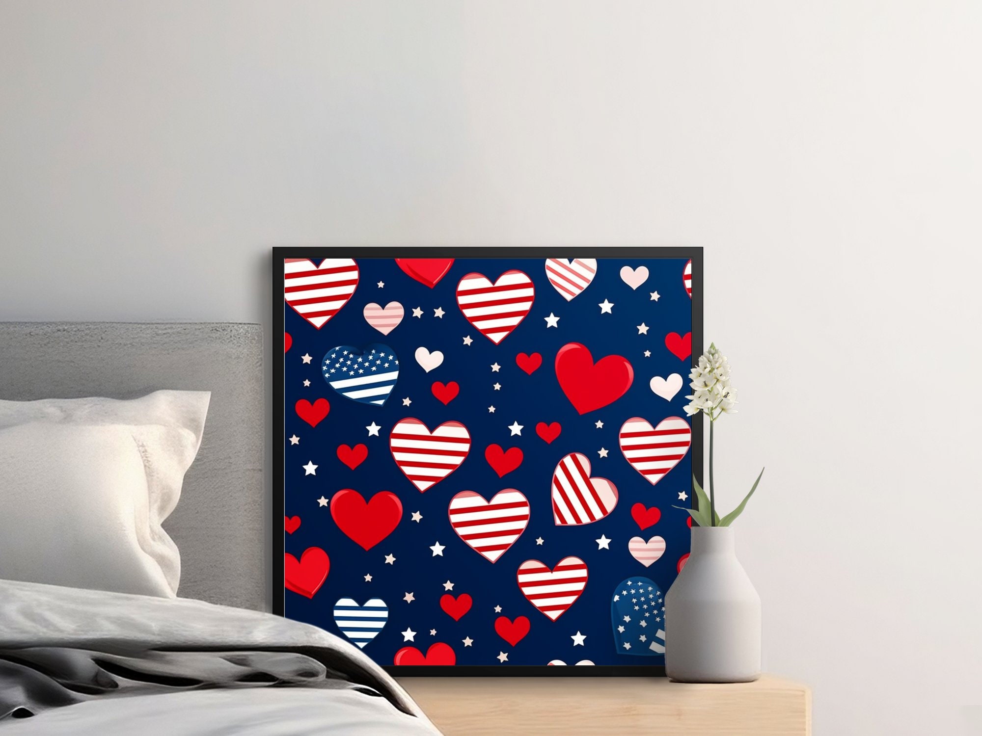 Patriotic Hearts & Stars Seamless Pattern: 4th of July (digital ...
