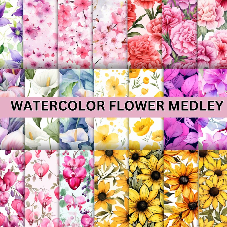 100 Seamless Pattern Watercolor Flowers,watercolor Floral Megabundle ...