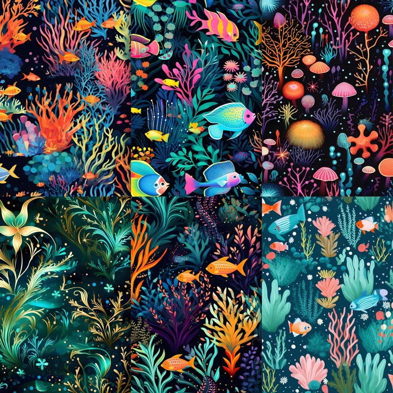 Neon Undersea Creatures Digital Paper,neon & Vibrant Undersea,undersea ...