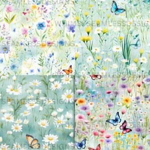Watercolor Butterflies and Meadows Digital Papers Bundle,nature Digital ...
