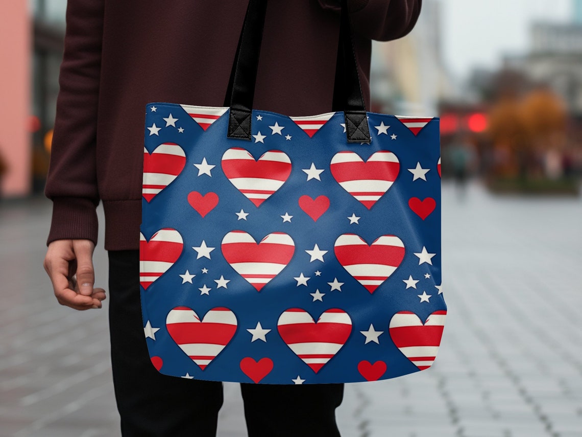 Patriotic Heart Seamless Pattern: 4th July USA Flag (JPG Digital ...