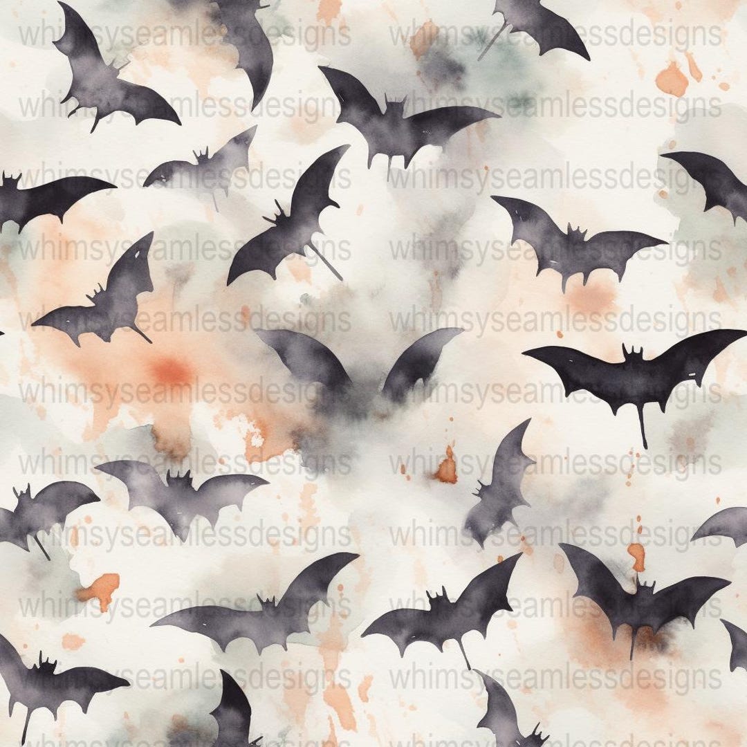 Spooky Watercolor Bats Seamless Pattern, 300 Dpi Digital Paper ...