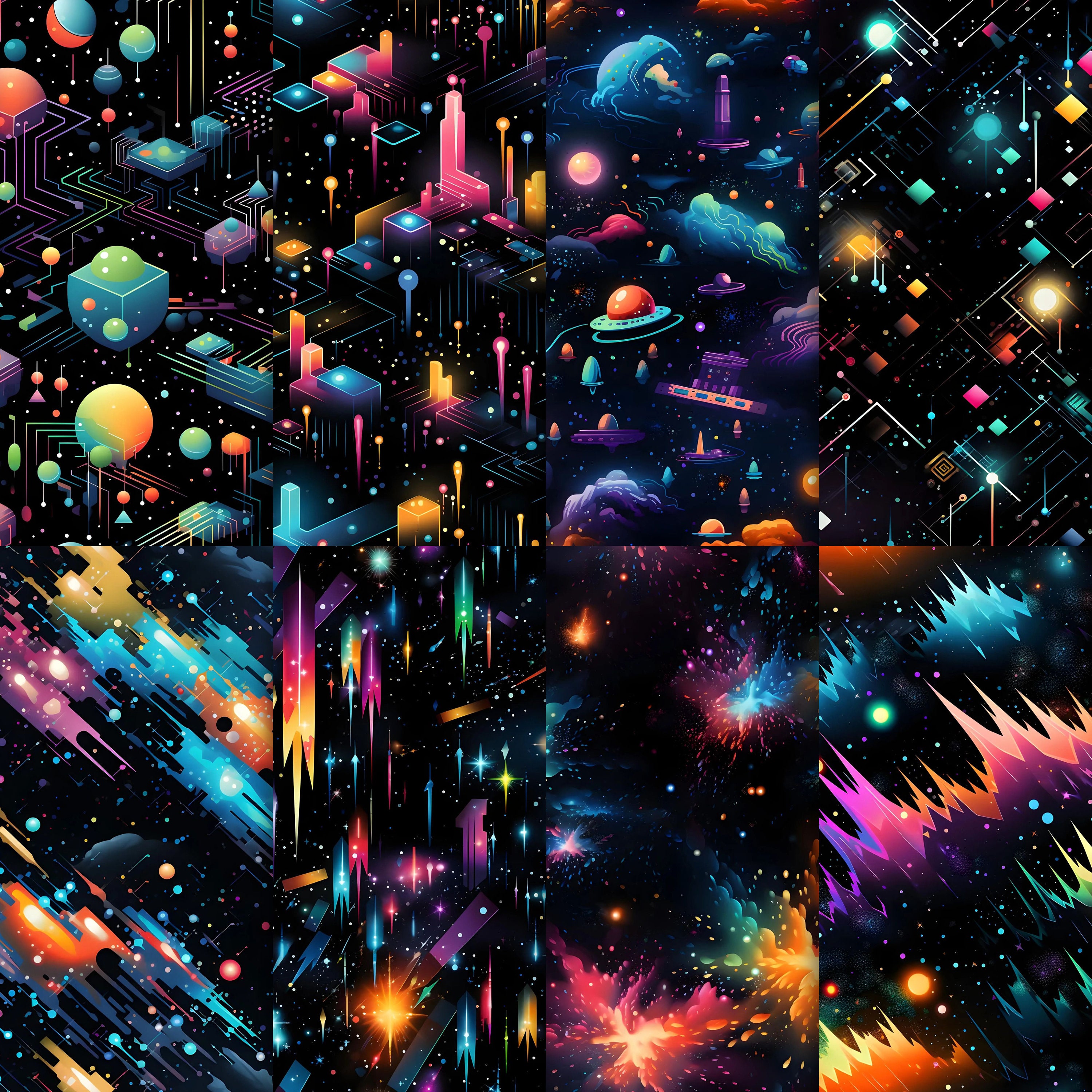 Cyberpunk Digital Patterns Bundle,neon Galaxy Styles,vibrant Cyberpunk ...