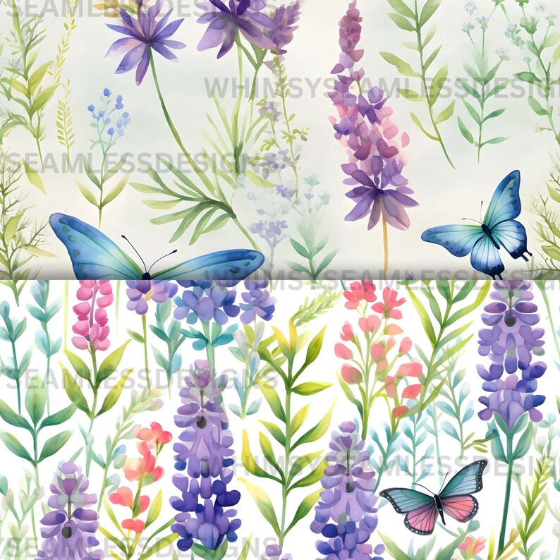 Watercolor Butterflies and Meadows Digital Papers Bundle,nature Digital ...
