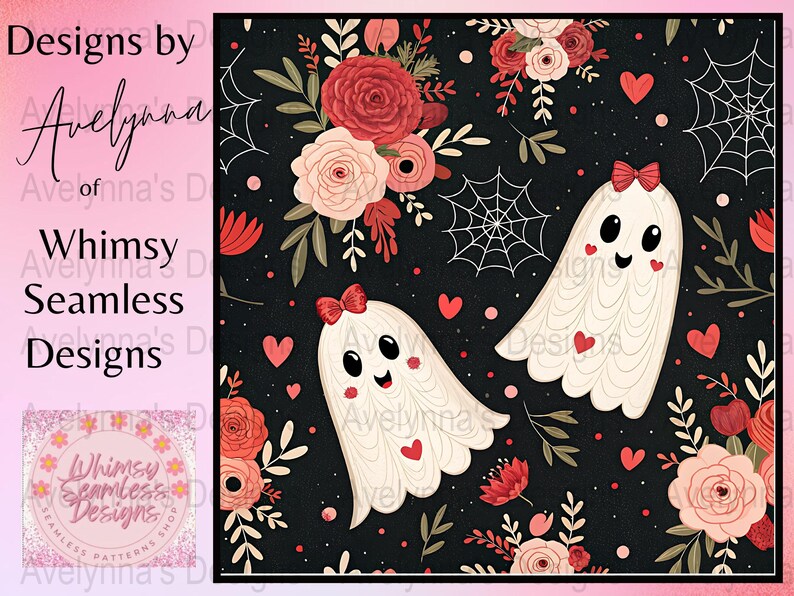 Cute Ghost Floral Seamless Pattern, Halloween Digital Paper, for ...