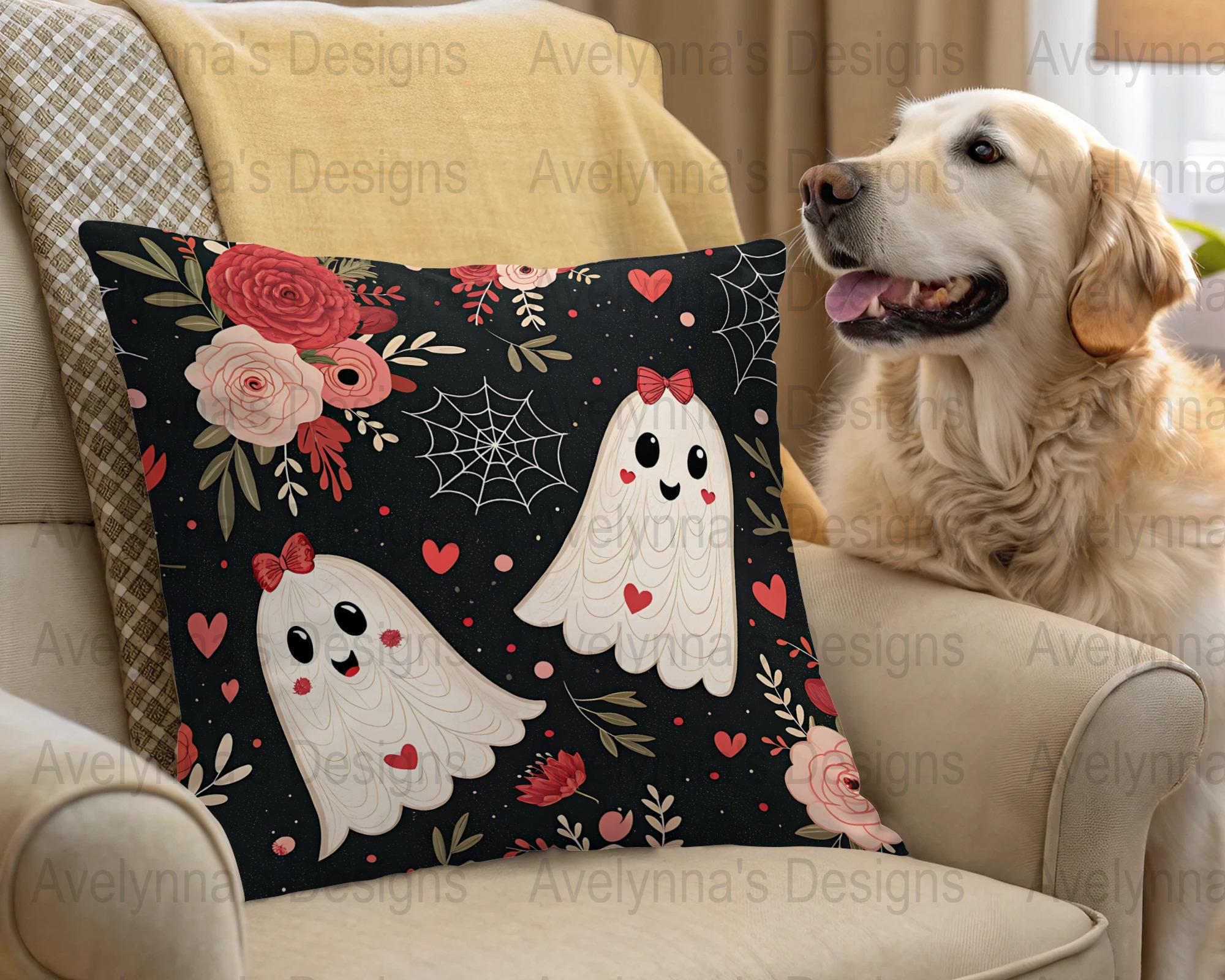Cute Ghost Floral Seamless Pattern, Halloween Digital Paper, for ...