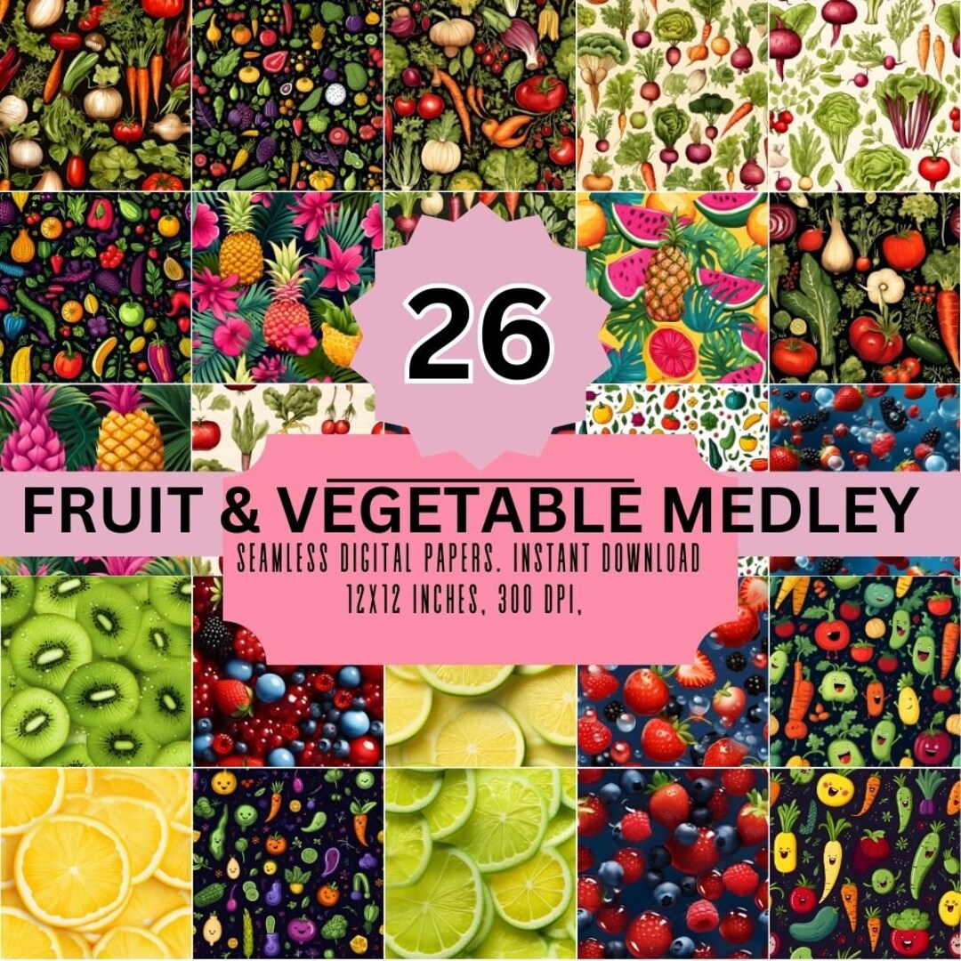 Fruit and Vegetable Medley Seamless Patterns,citrus Fruit Pattern ...
