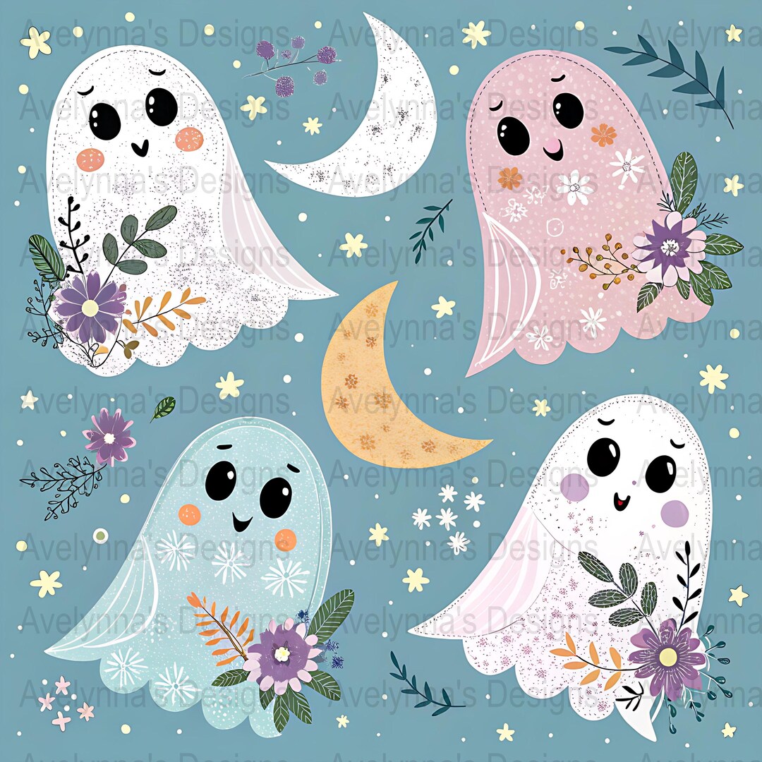 Cute Ghost Floral Seamless Patterns for Crafters as Used for Digital ...