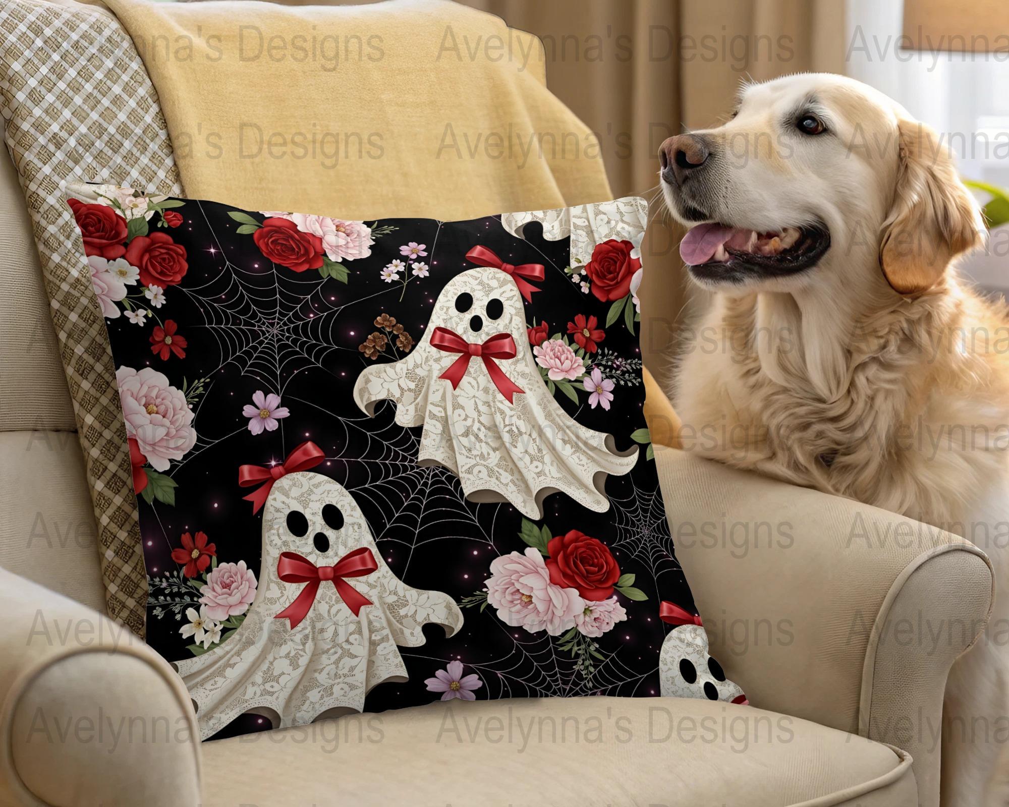Floral Ghost Halloween Seamless Pattern for Crafters, Digital Papers ...