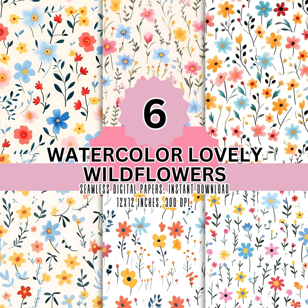 Watercolor Wildflowers Digital Papers Bundle, Watercolor Wildflowers ...