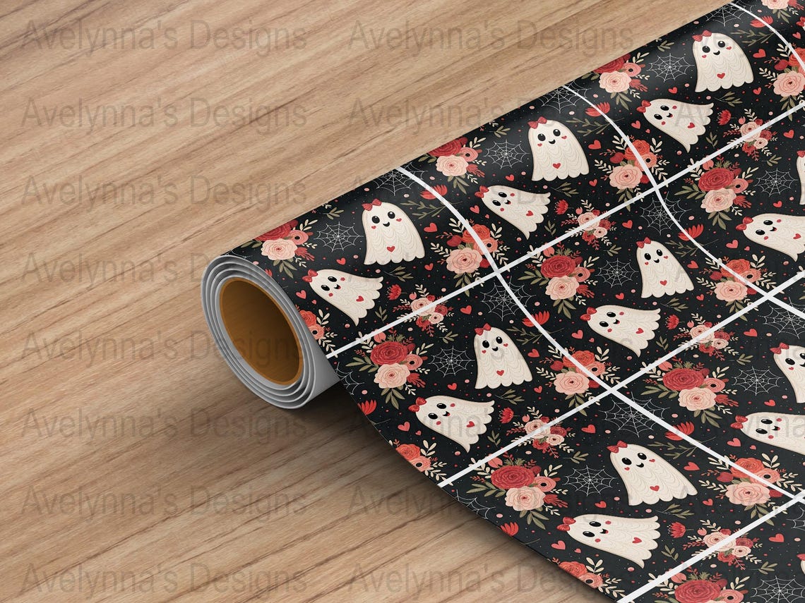 Cute Ghost Floral Seamless Pattern, Halloween Digital Paper, for ...
