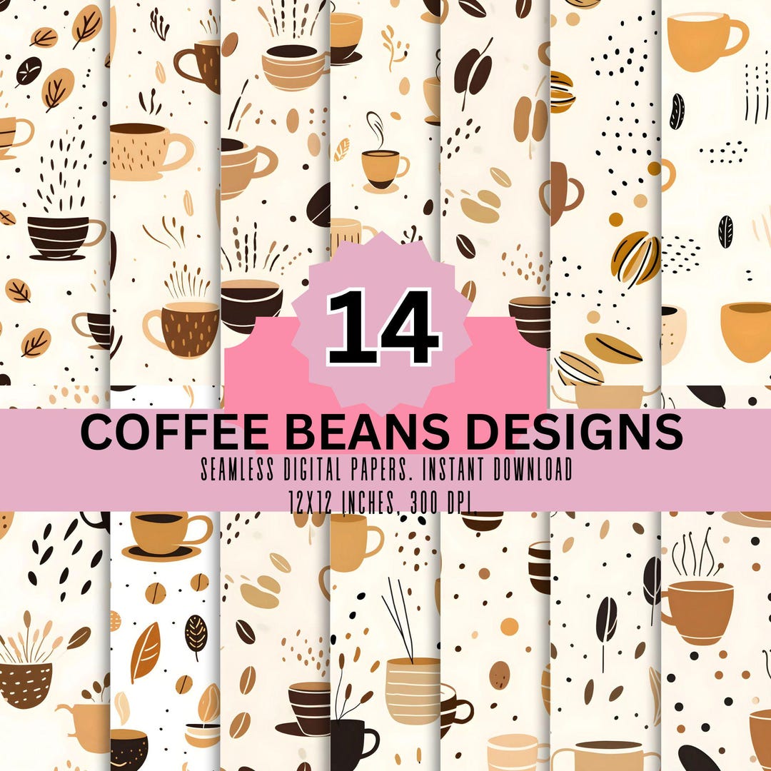 Coffee Beans Designs Seamless Pattern, 300 DPI PNG, 12x12in Instant ...