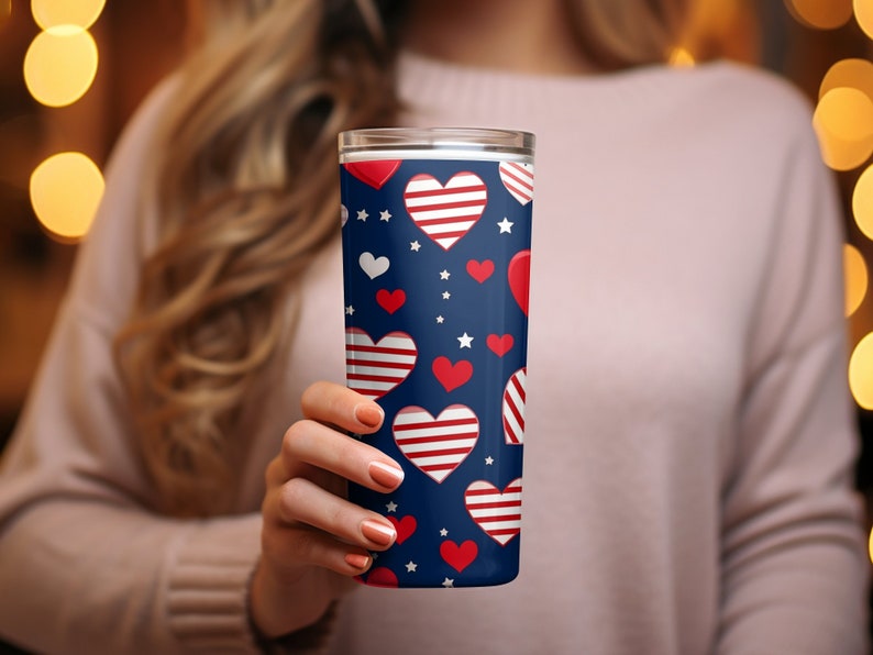 Patriotic Hearts & Stars Seamless Pattern: 4th of July (digital ...