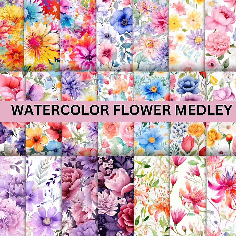 100 Seamless Pattern Watercolor Flowers,watercolor Floral Megabundle ...