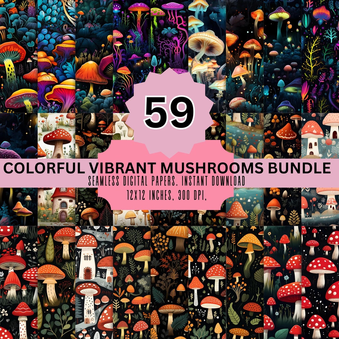 Mushrooms Designs Seamless Patterns,mushrooms Bundle Png,colorful ...