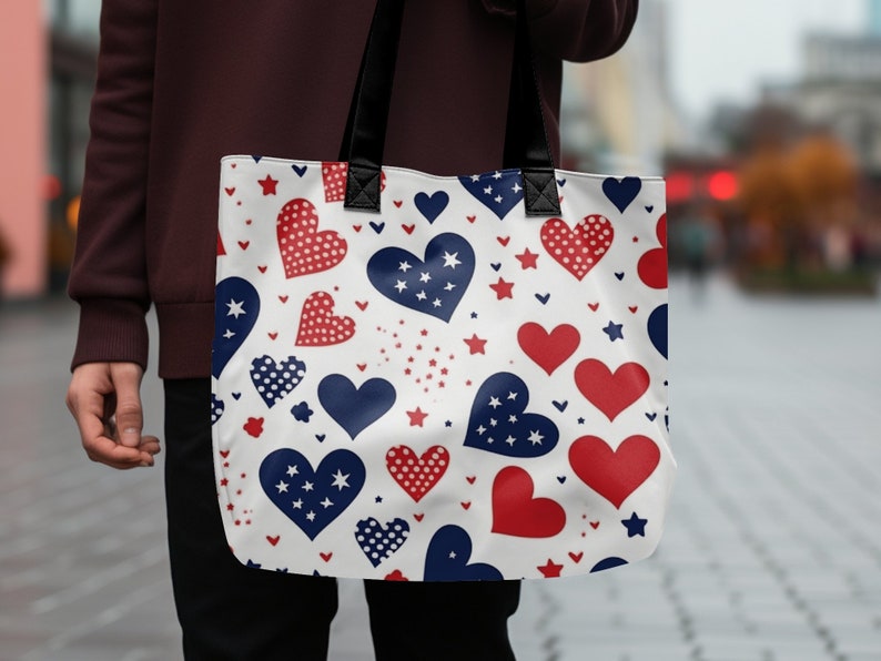 4th of July Seamless Pattern, Patriotic Heart and Stars Digital Paper ...