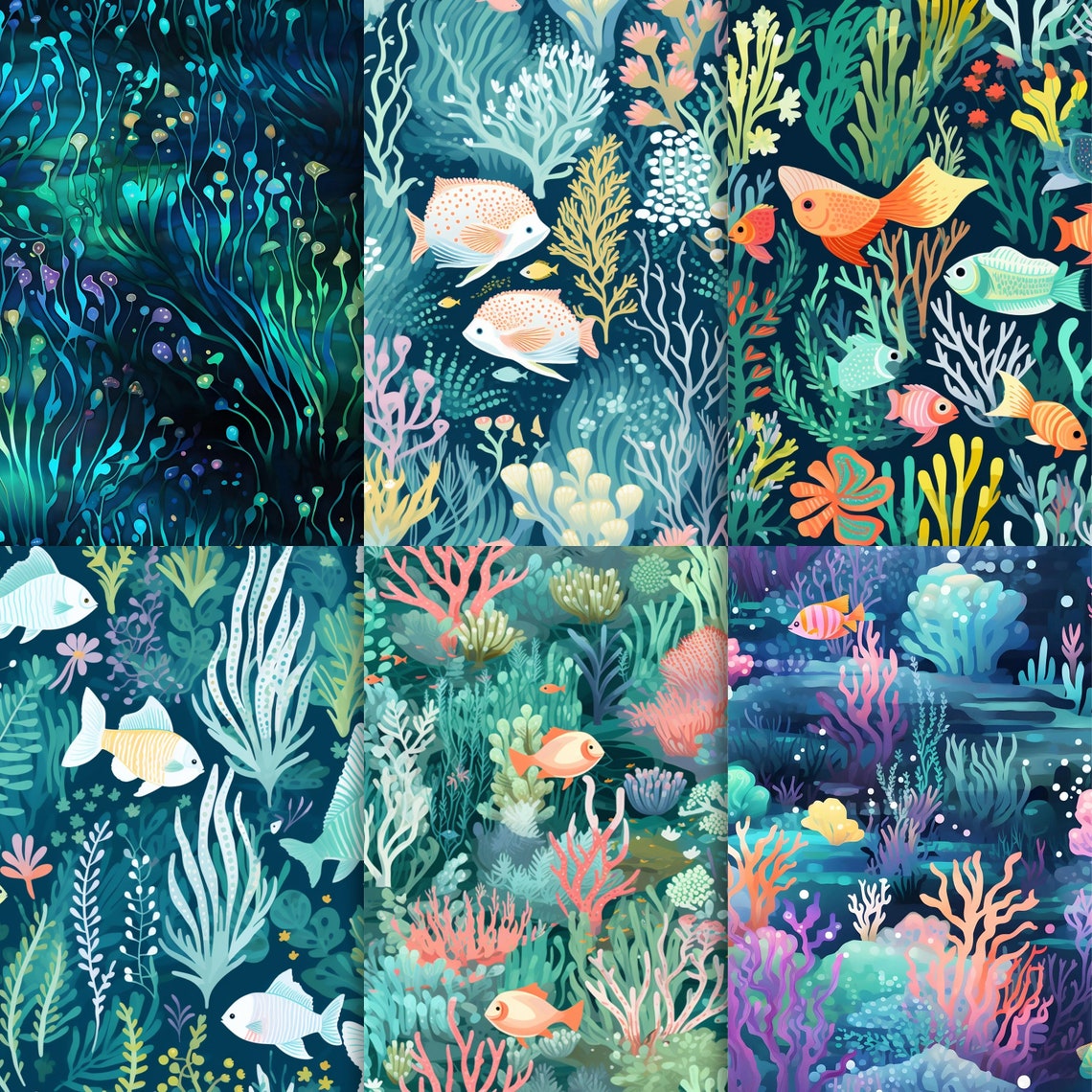 Neon Undersea Creatures Digital Paper,neon & Vibrant Undersea,undersea ...