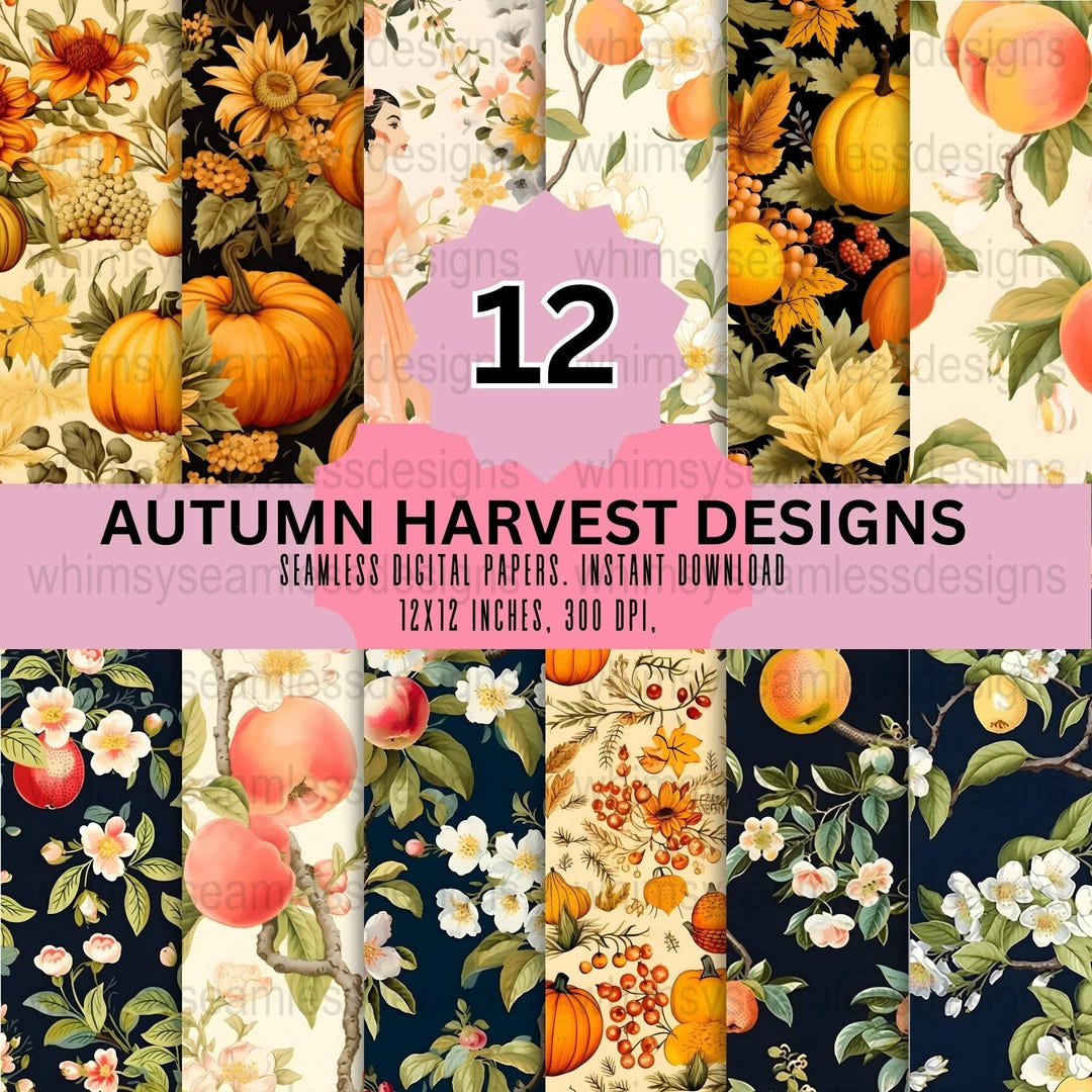 Autumn Harvest Designs,pumpkins Seamless, Digital Papers 12x12 Inch,300 ...