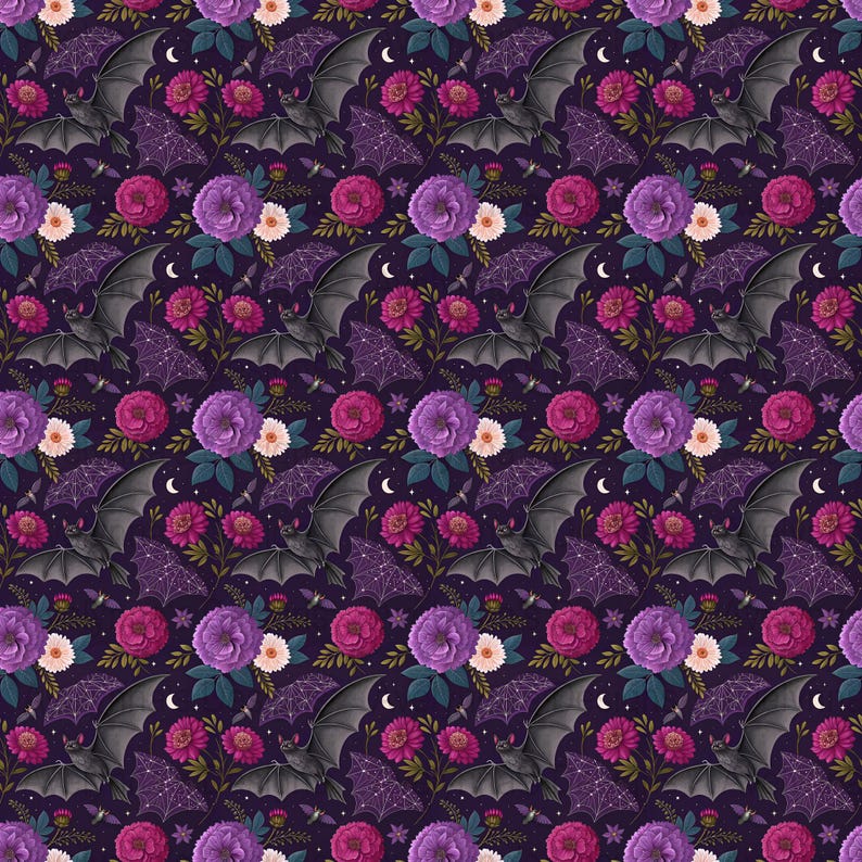 Gothic Floral Bat Seamless Patterns for Designers, Digital Papers ...