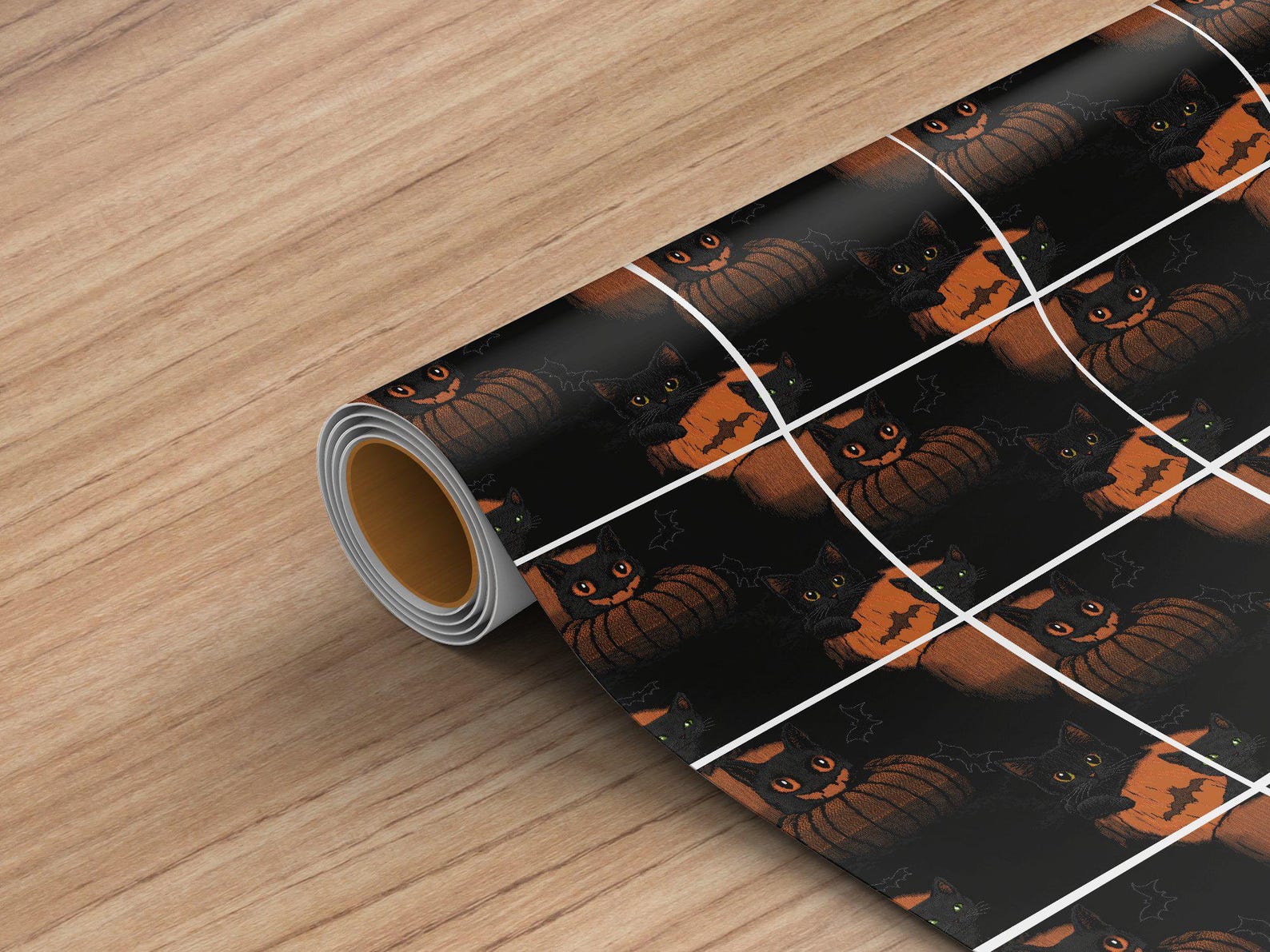 Halloween Black Cats in Pumpkins Pattern Seamless 300 DPI PNG, Hand ...