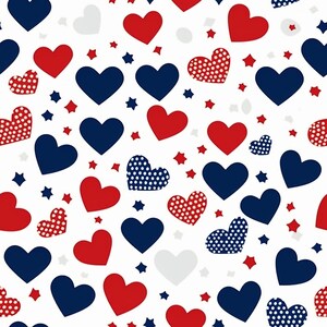 Patriotic Hearts and Stars Seamless Pattern: USA Flag Colors (digital ...