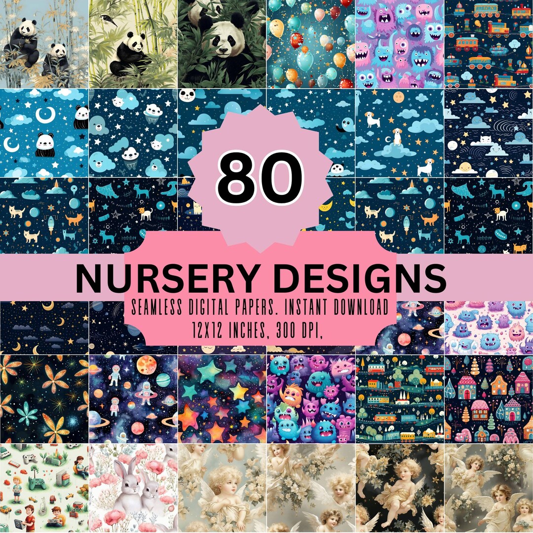 Nursery Digital Paper Pack: 80 Seamless Designs (12x12 Inch, 300 DPI ...