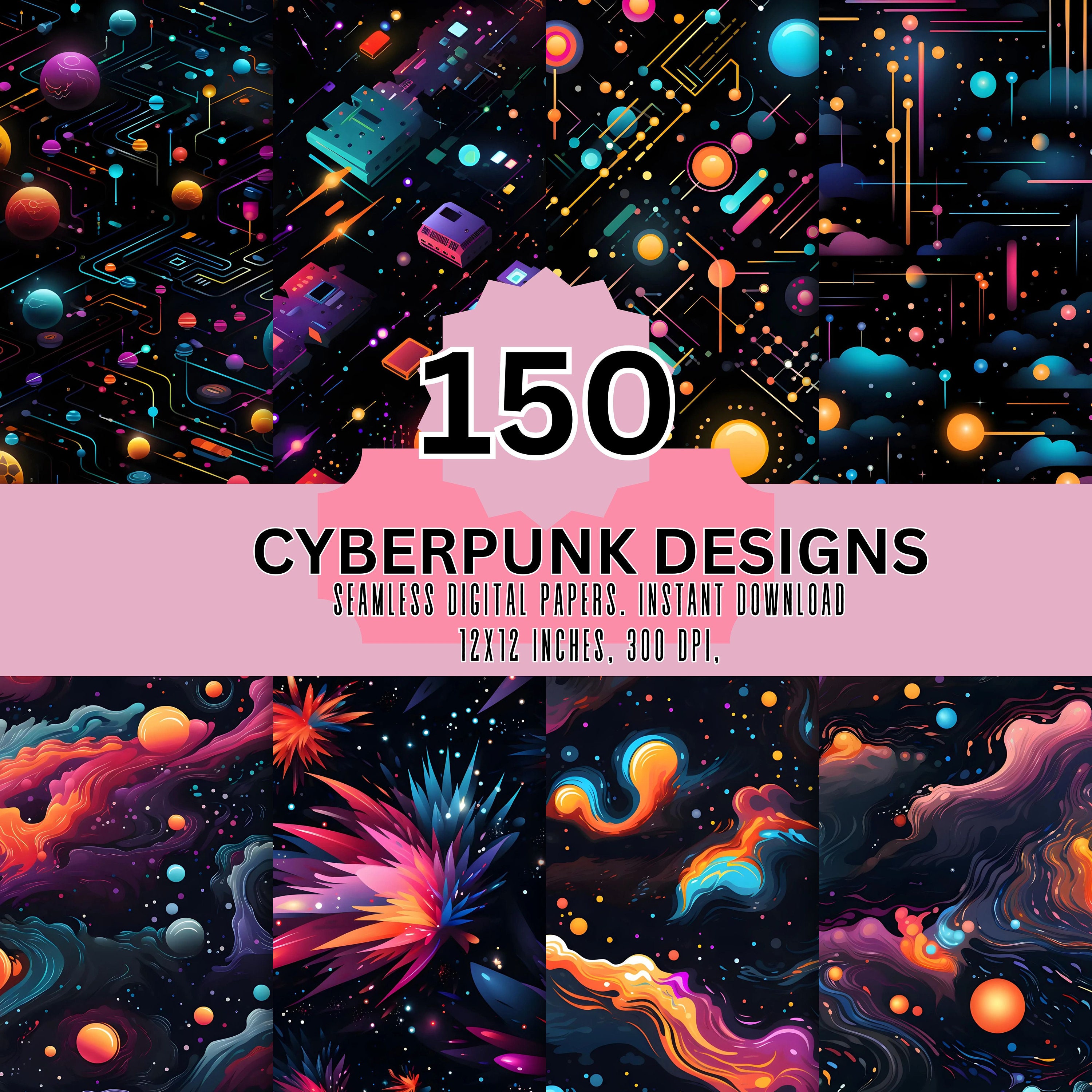 Cyberpunk Digital Patterns Bundle,neon Galaxy Styles,vibrant Cyberpunk ...
