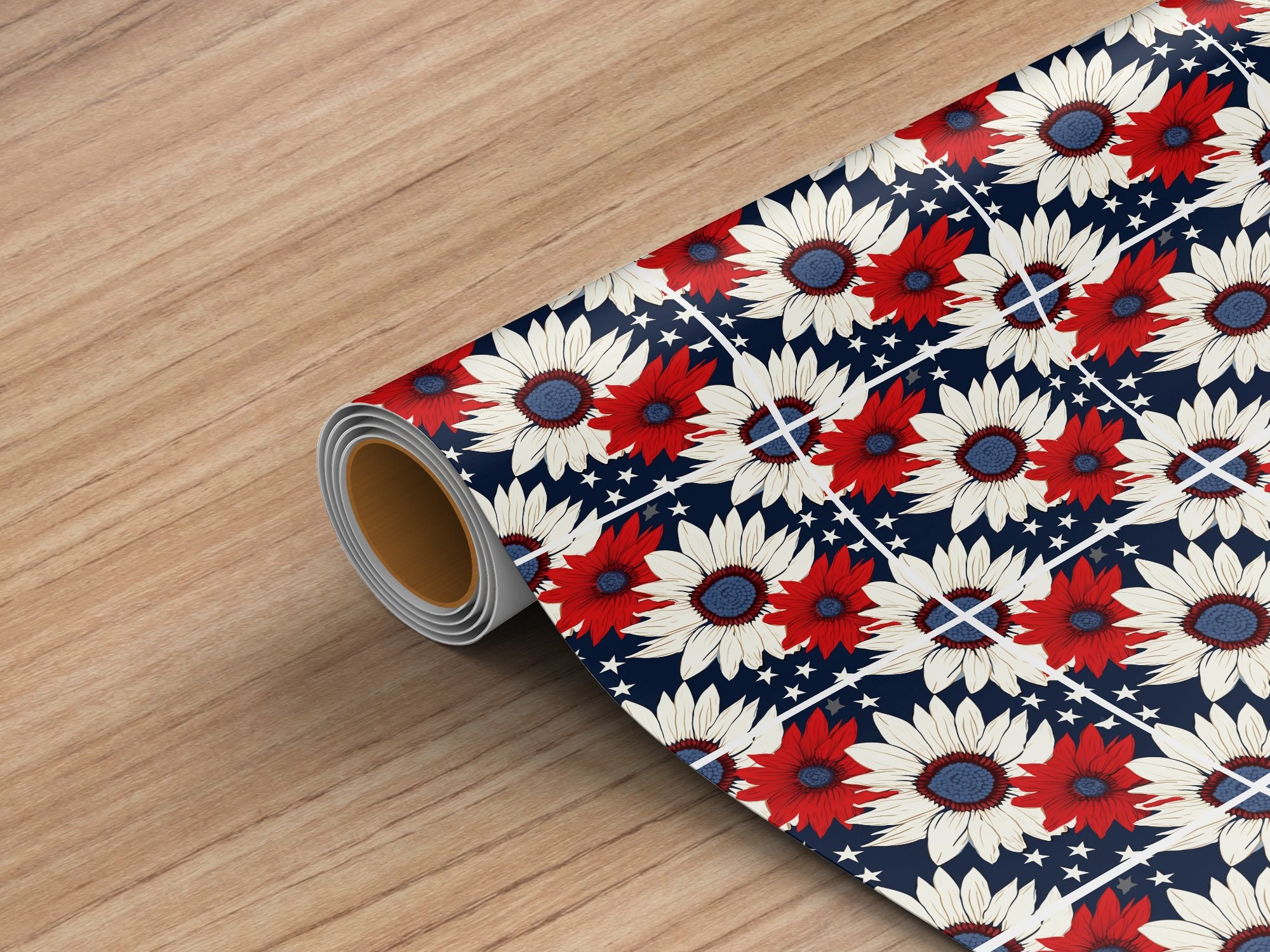 4th of July Floral Seamless Pattern: Red, White & Navy (digital ...