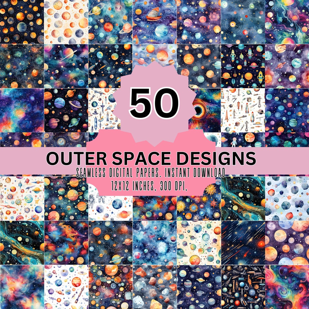 Outer Space Digital Paper: Seamless Rocket & Planet Designs (JPEG) - Etsy