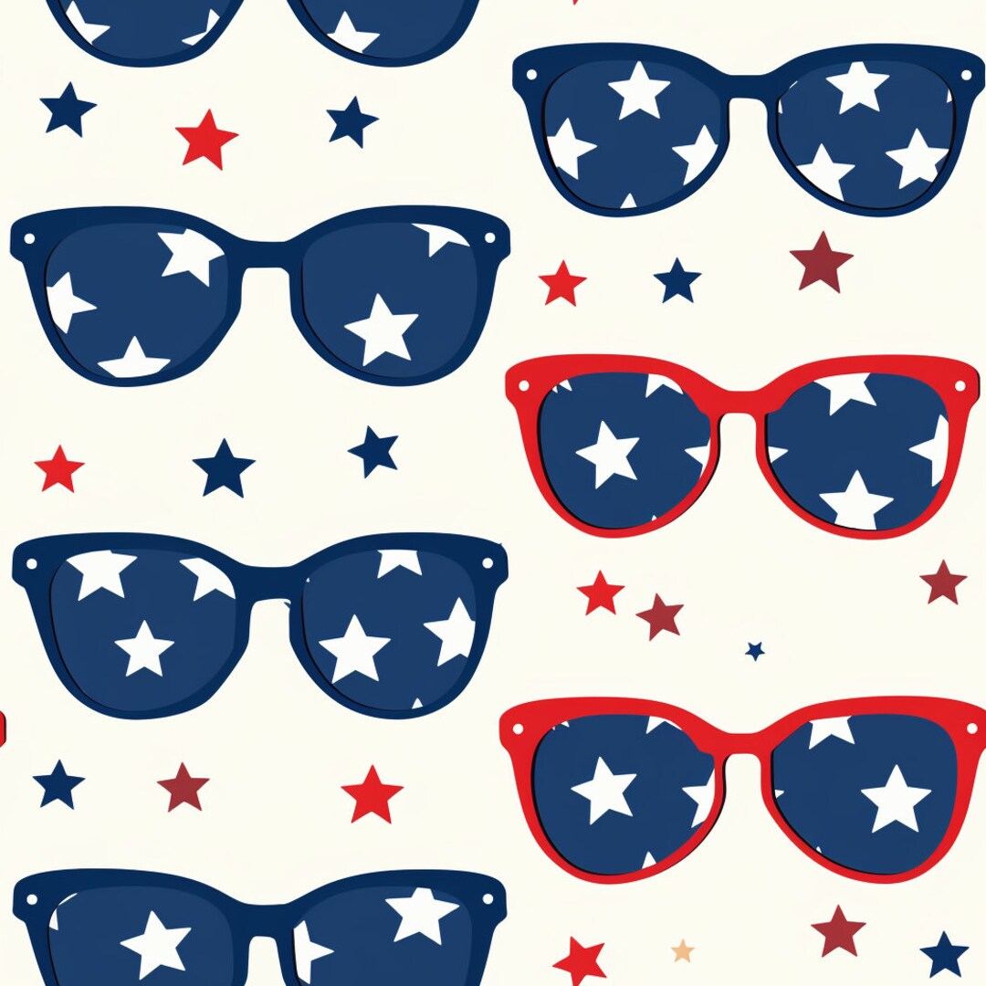 Patriotic Sunglasses Seamless Pattern, 4th July Digital Paper, American ...
