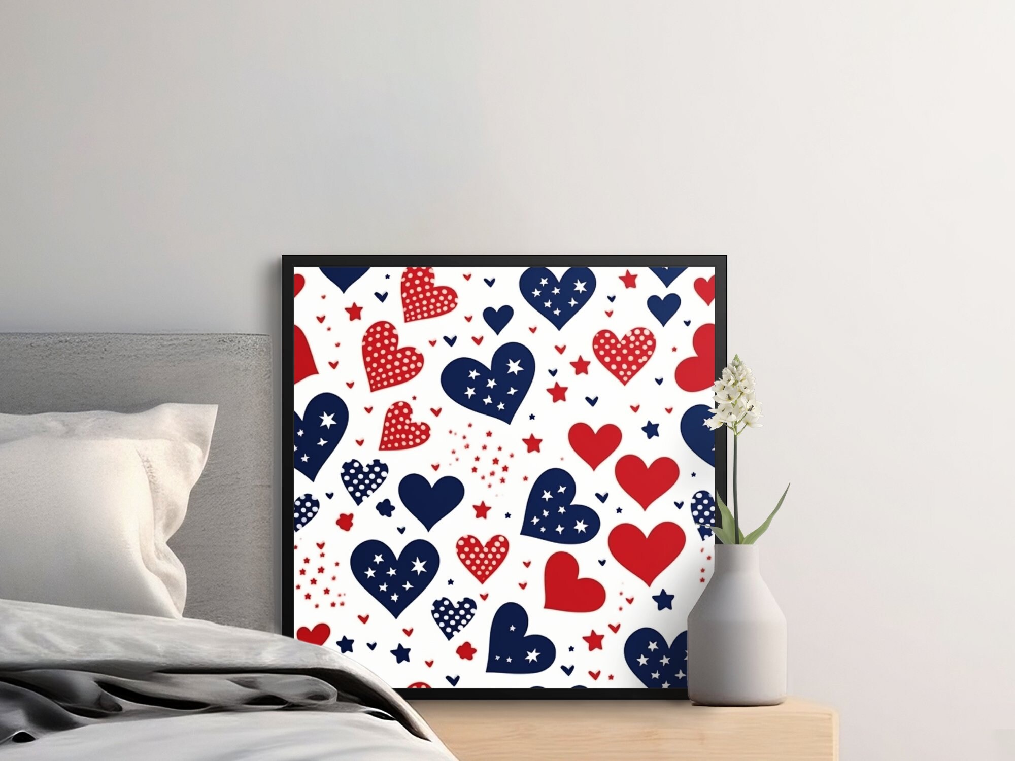 4th of July Seamless Pattern, Patriotic Heart and Stars Digital Paper ...