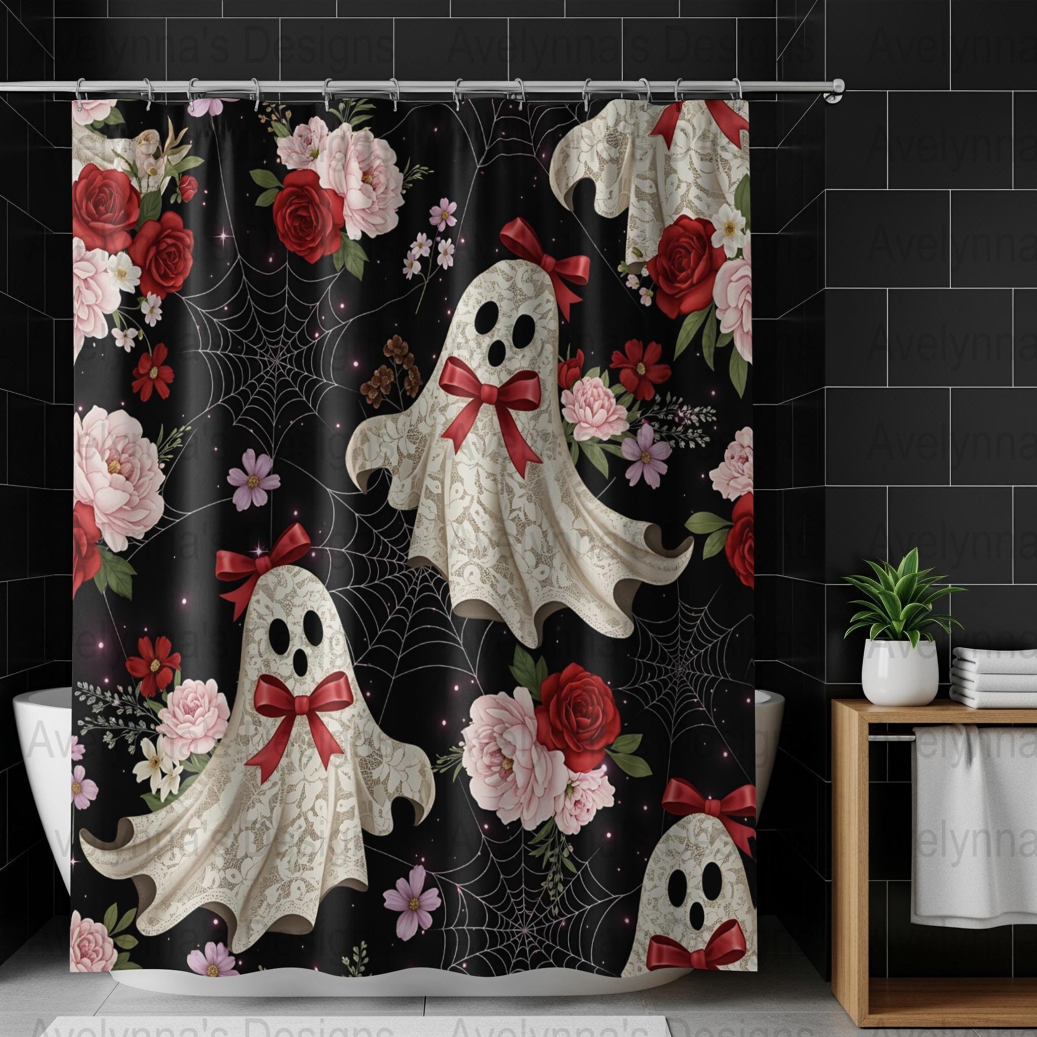 Floral Ghost Halloween Seamless Pattern for Crafters, Digital Papers ...