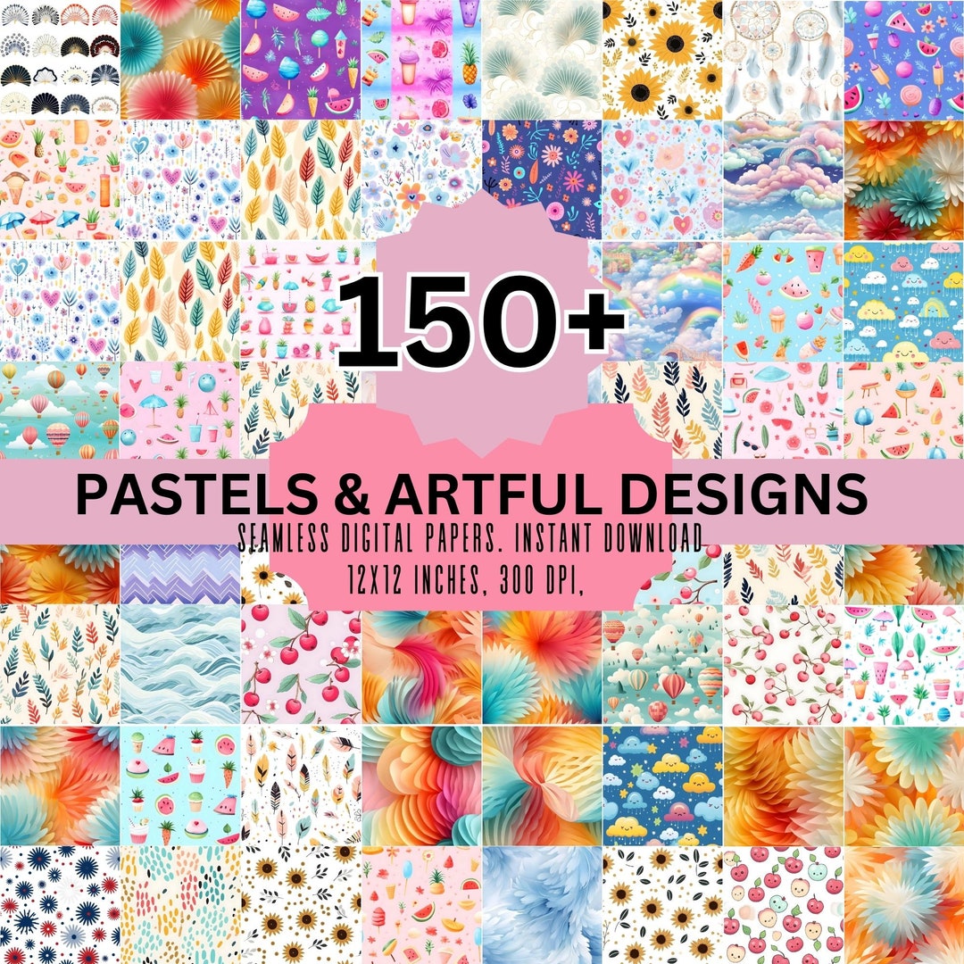 Pastel Artful Digital Paper: 150+ Seamless Designs (12x12 Inches) (PNG ...