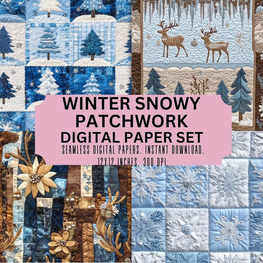 Winter Wonderland Digital Paper Pack: Blue Brown Christmas (PNG, 12x12 ...