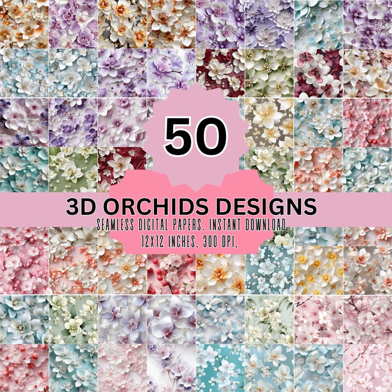 3d Orchids Designs,3d Orchids Bundle,orchid Seamless Pattern Digital ...