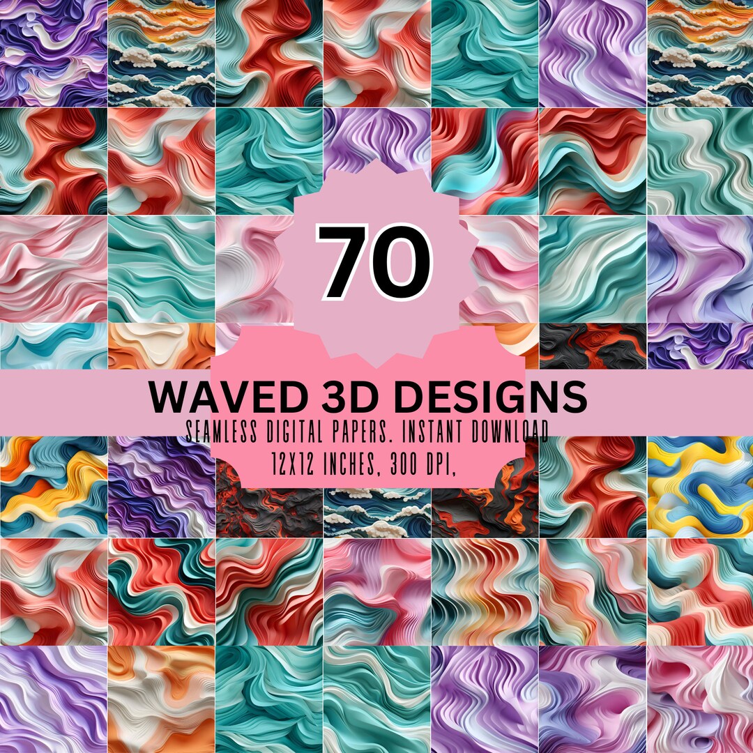 3D Wave Designs: Seamless Digital Paper (12x12 Inches, 300 DPI) - Etsy